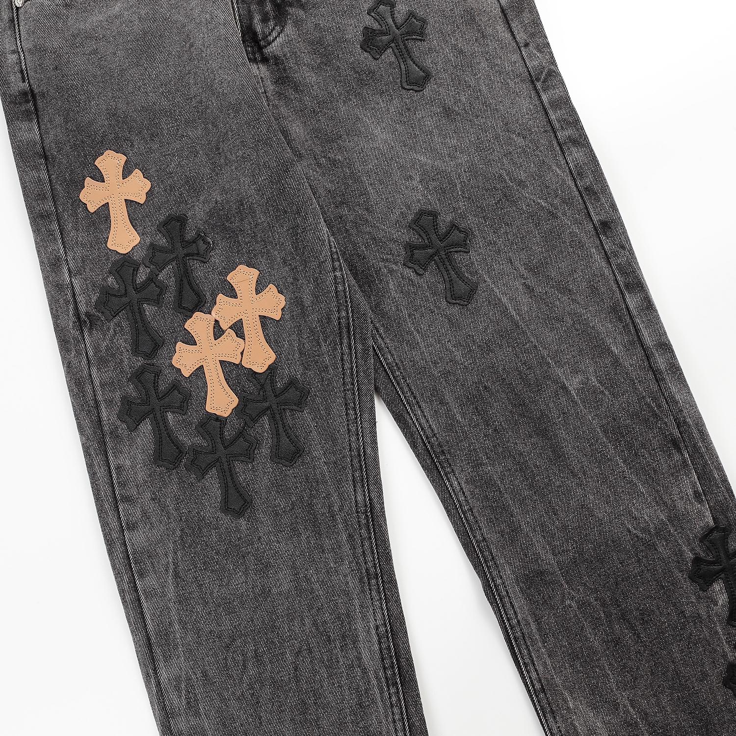 Chrome Hearts-inspired High Rise Jeans Vintage Men's Denim With Cross Patches, Premium ...