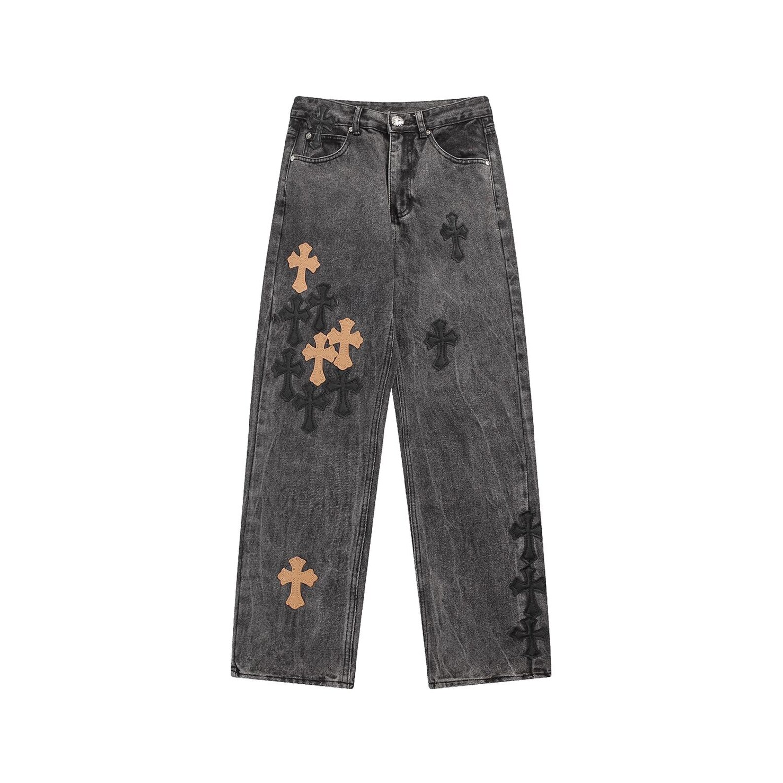 Chrome Hearts-inspired High Rise Jeans Vintage Men's Denim With Cross Patches, Premium ...