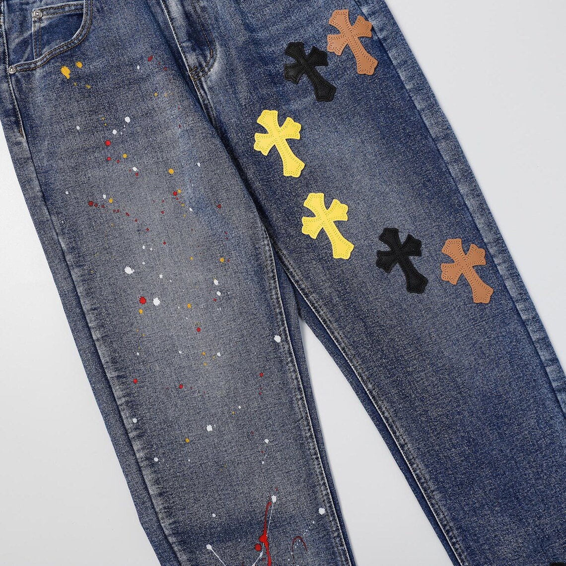Chrome Hearts-inspired High Rise Jeans Vintage Men's Denim With Cross Patches, Premium ...