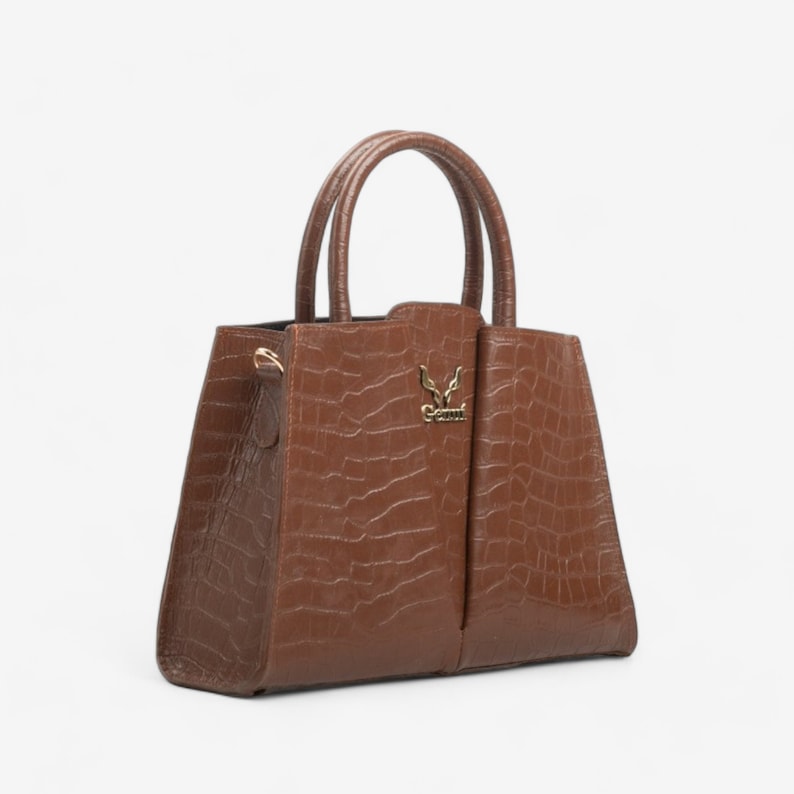 Brown V-shaped Leather Handbag - Classic Elegance With Modern Flair - Etsy