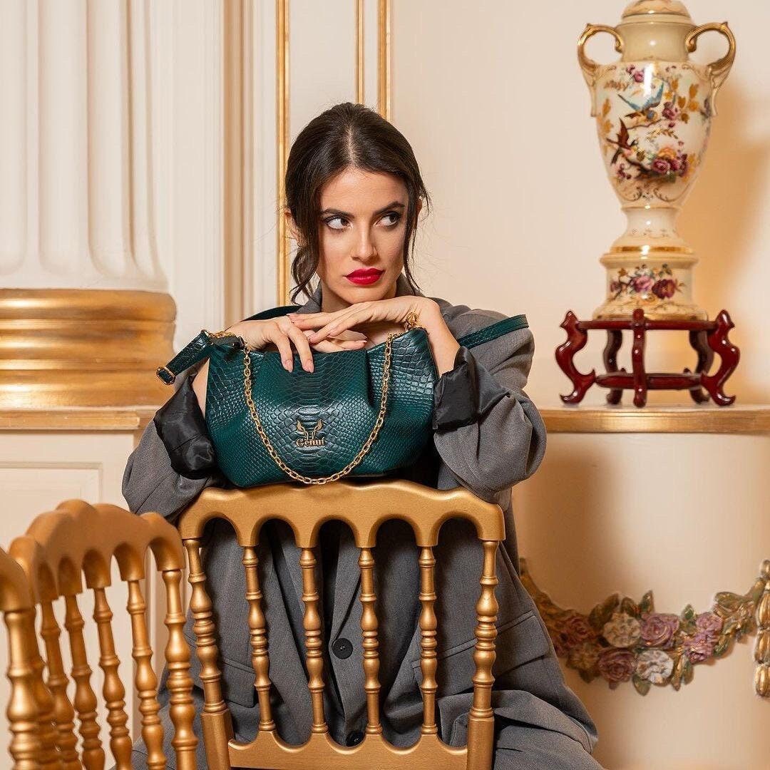 Handmade Cypress Green Leather Shoulder Bag With Pleats - A Touch of ...