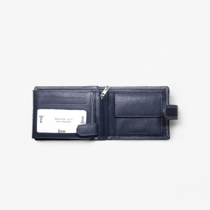 Navy Blue RFID Leather Wallet With Secure Closure for Men - Etsy