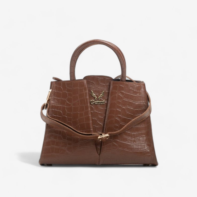 Brown V-shaped Leather Handbag - Classic Elegance With Modern Flair - Etsy