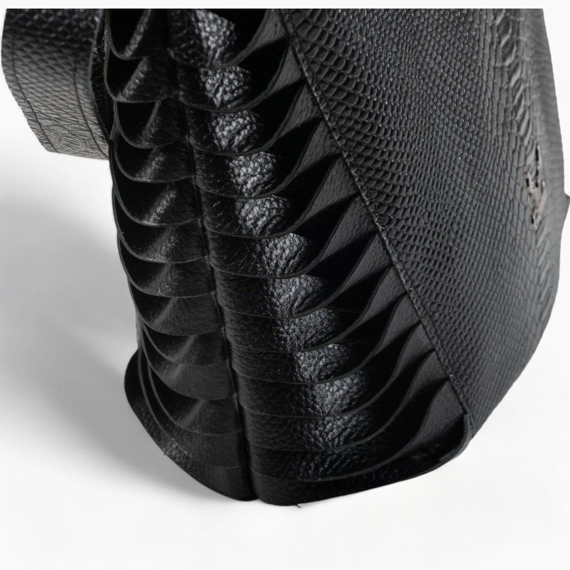 Classic Black Leather Shoulder Bag With Decorative Side Straps - Etsy