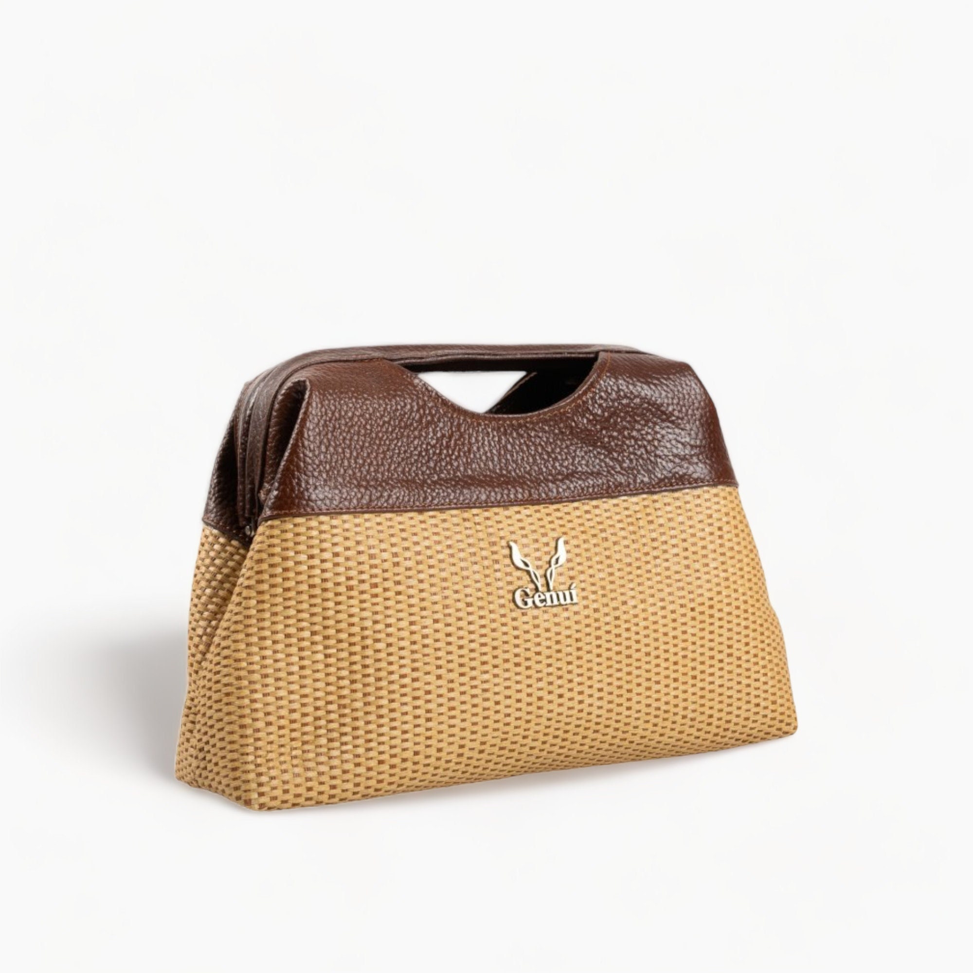 Raffia Handbag With Leather Details in Brown Shades - Stylish and ...