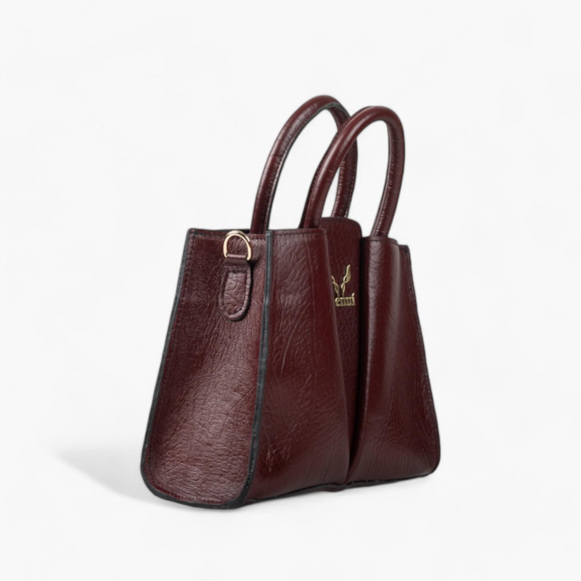 Bordeaux Leather Handbag With V-shape – Handcrafted Elegance and ...