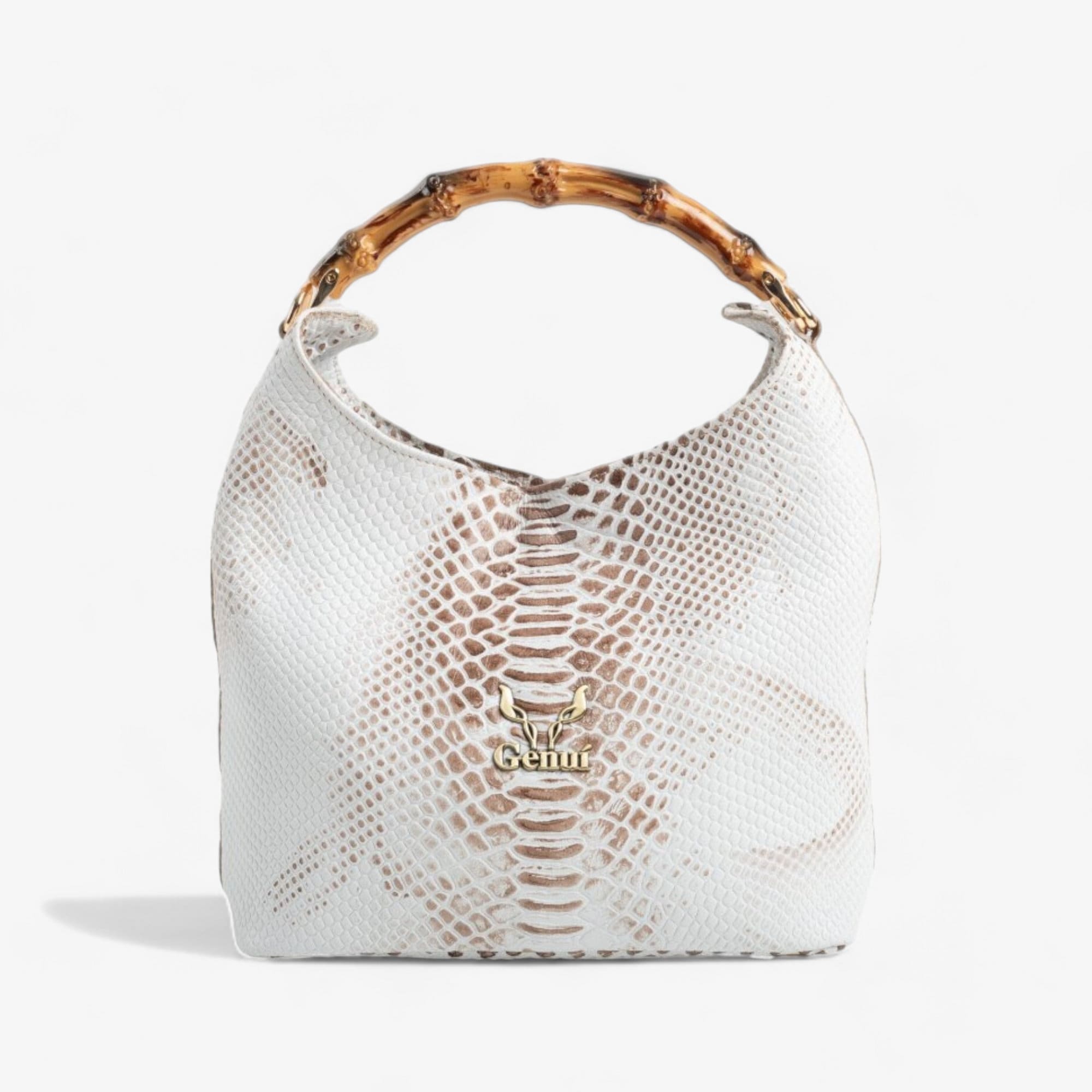 White Leather Handbag With Bone-style Plastic Handle - Luxury and ...