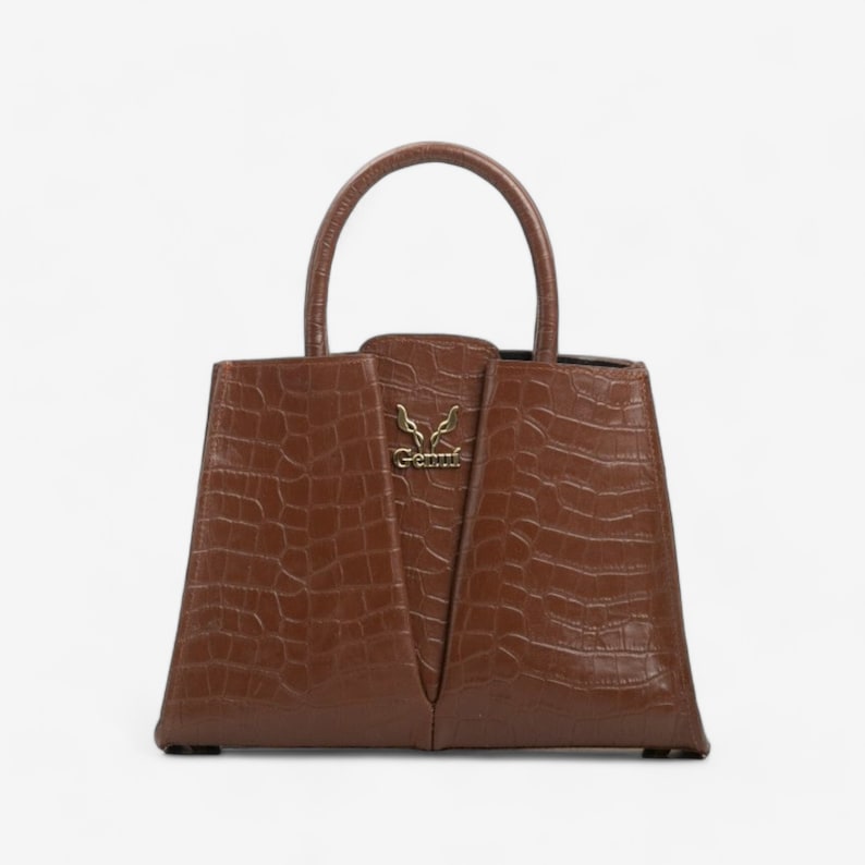 Brown V-shaped Leather Handbag - Classic Elegance With Modern Flair - Etsy