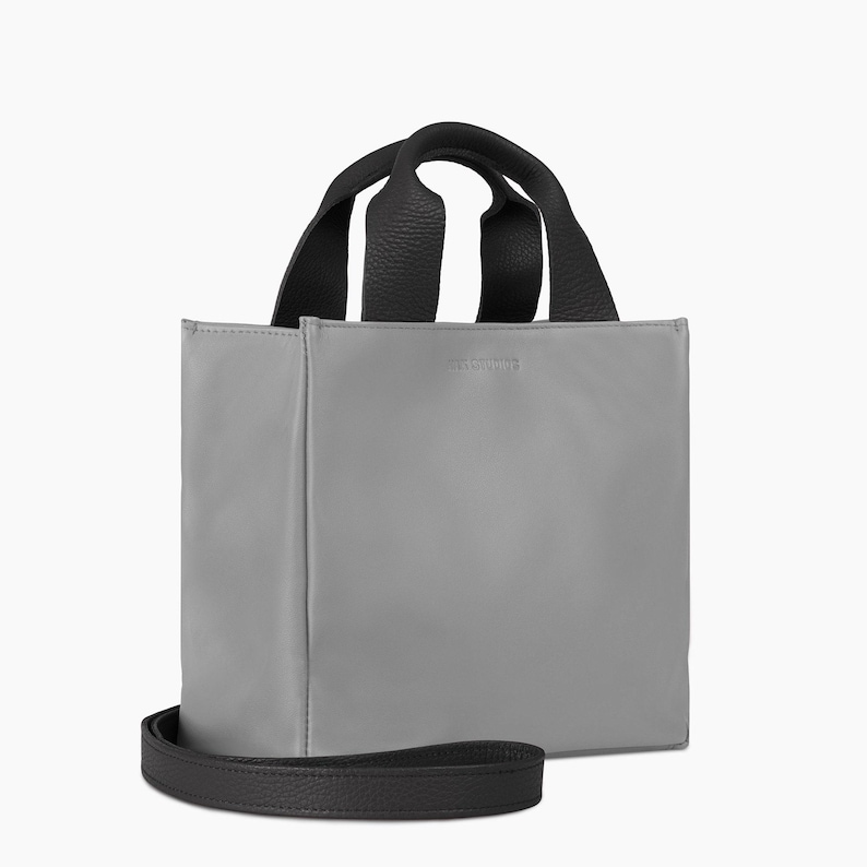 Small Leather Tote Bag in Gray – Compact, Functional, and Stylish - Etsy