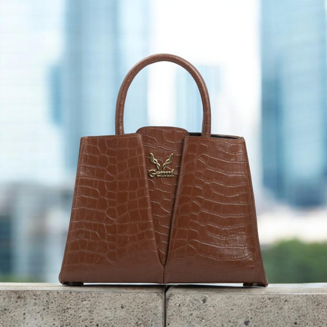 Brown V-shaped Leather Handbag - Classic Elegance With Modern Flair - Etsy
