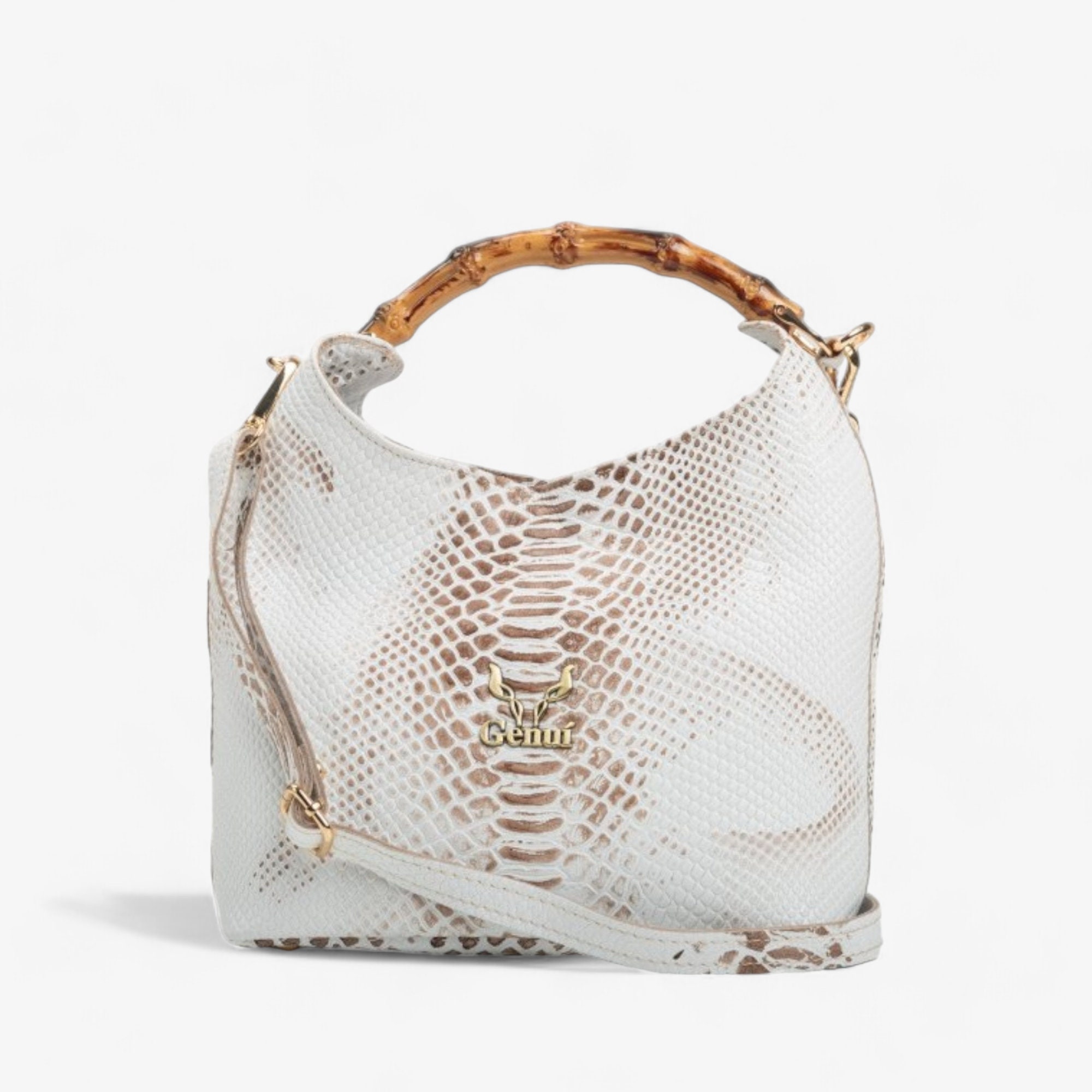 White Leather Handbag With Bone-style Plastic Handle - Luxury and ...