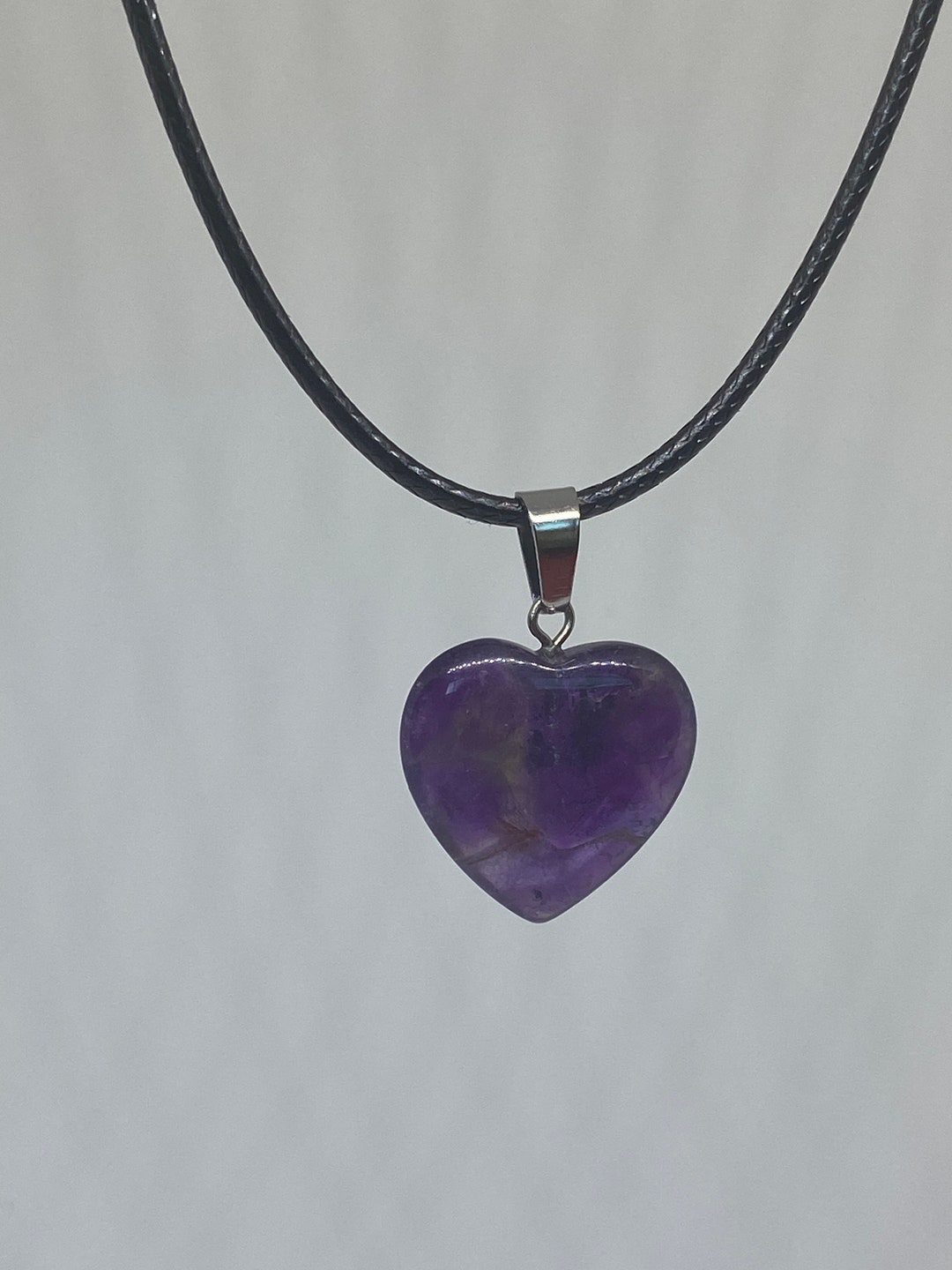 Amethyst Heart Pendant With Adjustable Necklace Cord, Natural Heart ...