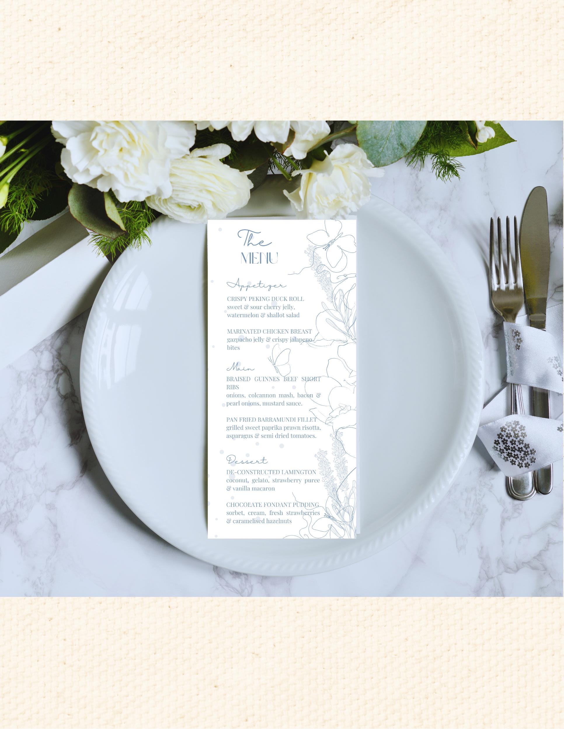 Blue Floral Baby Shower Menu Template: Editable 4x9" (digital Download ...