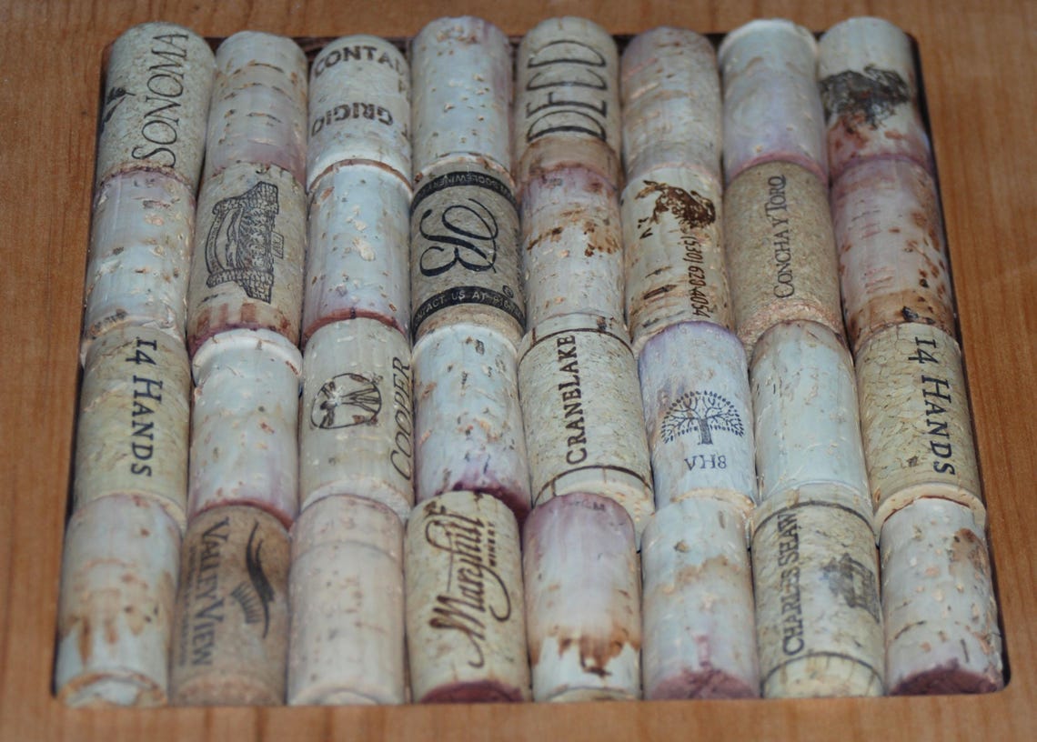Wine Cork Trivet With Solid Oak Frame and Traditional Corks - Wine ...