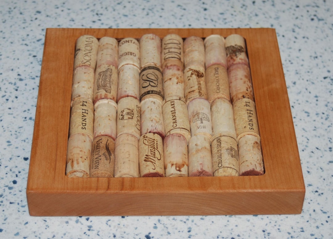Wine Cork Trivet With Solid Oak Frame and Traditional Corks - Wine ...