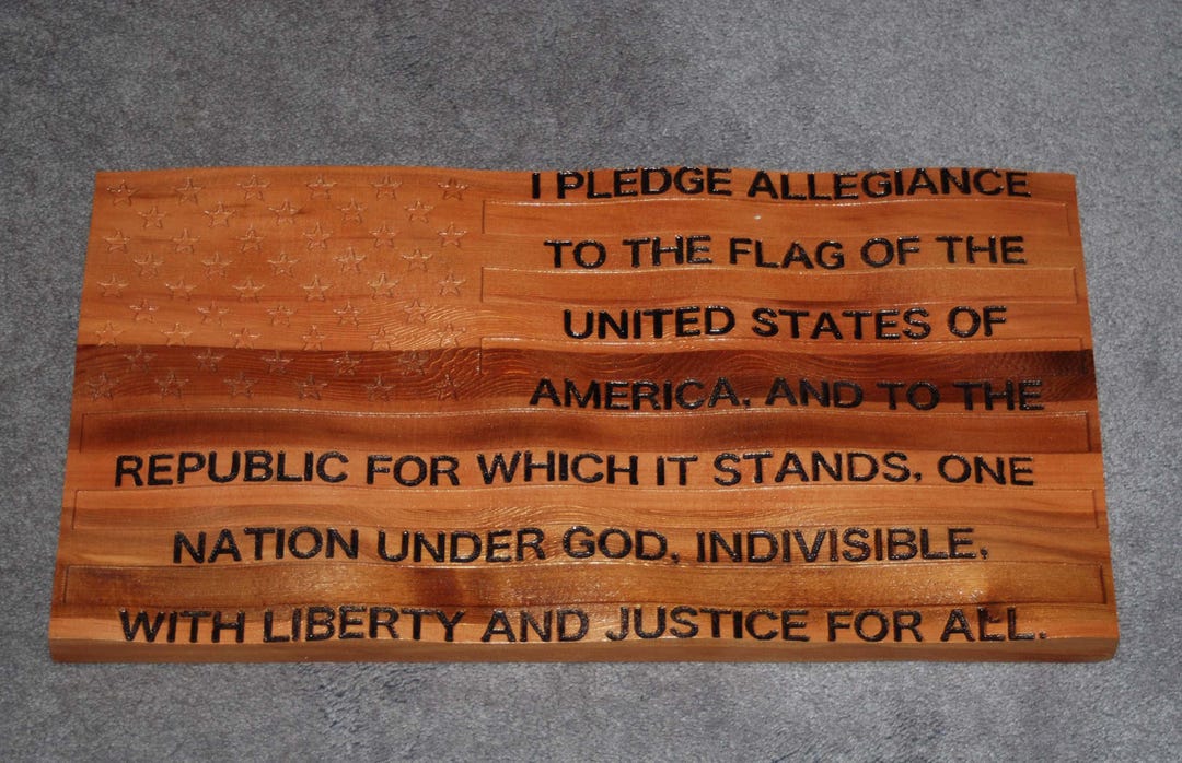 Wooden Carved American Flag With Pledge of Allegiance - 22 1/2" Long ...