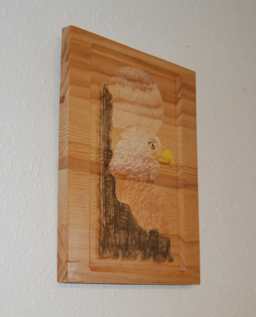 Carved Eagle, Moon and Trees Plaque - Hand Painted Pine Carving - 23099 ...