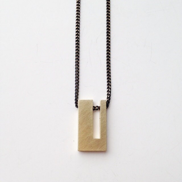 Rectangle Necklace, Geometric Jewelry, Unisex Necklace, Brass Necklace ...