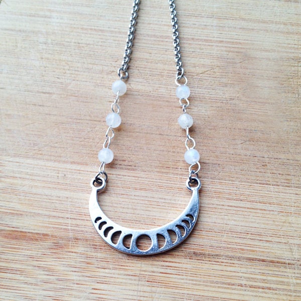 Silver Moonphase Necklace, Moon Phase Necklace, Moonstone Necklace ...