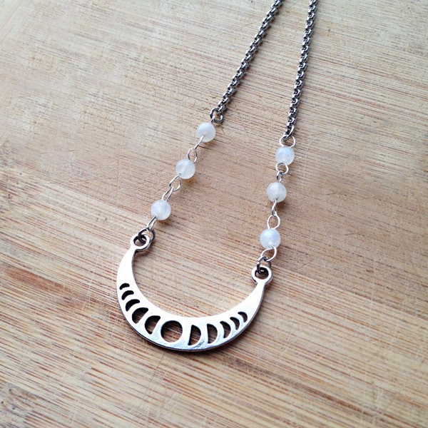 Silver Moonphase Necklace, Moon Phase Necklace, Moonstone Necklace ...