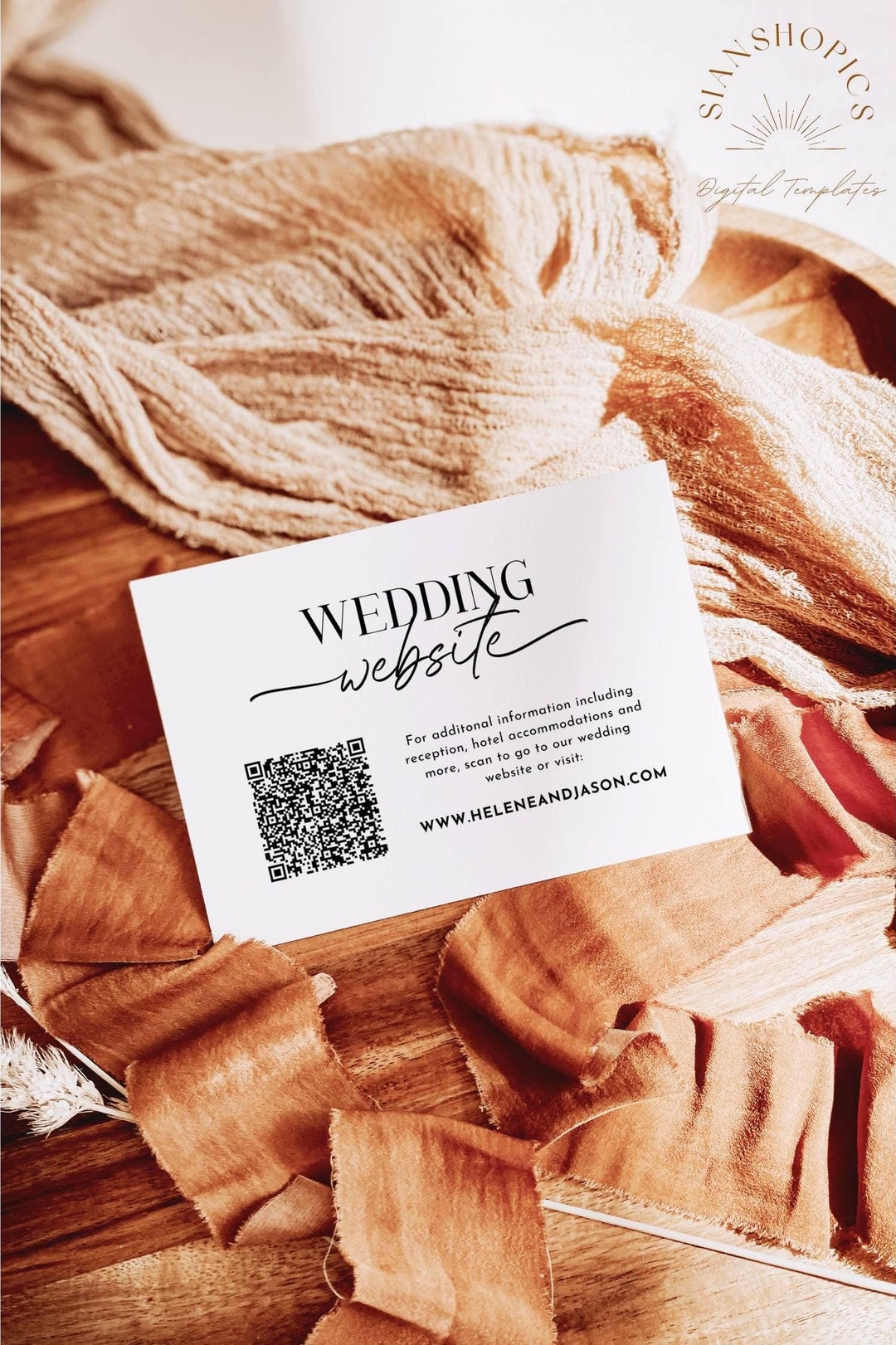 QR Code Wedding Website Card Template, Minimalist Wedding Insert ...
