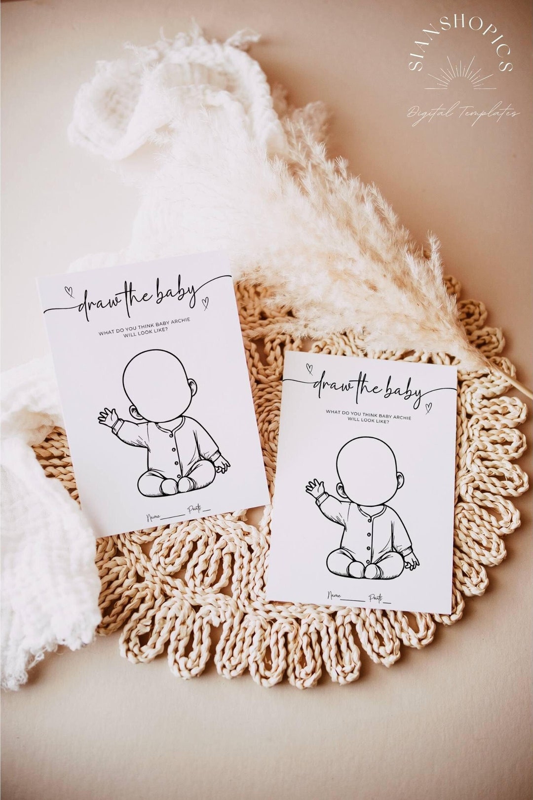 Baby Shower Game Draw the Baby, Minimalist Fun Baby Shower Games ...