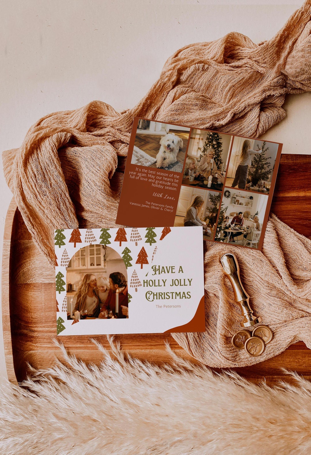 Modern Boho Christmas Card With Photo, Minimalist Photo Holiday Card ...