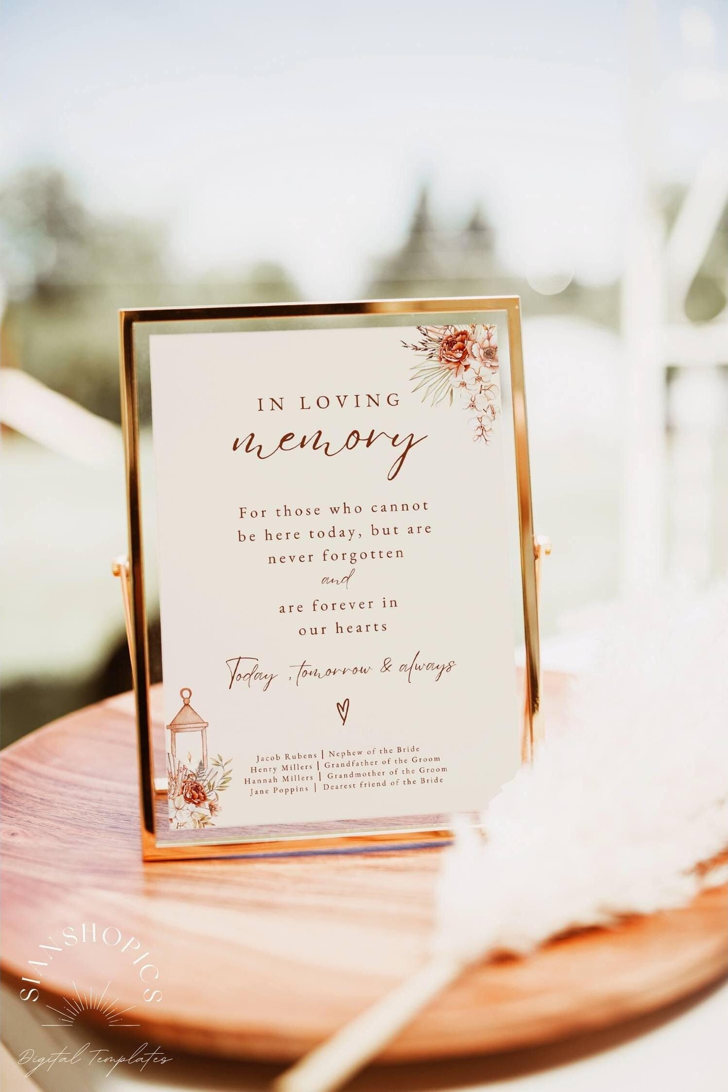 Boho Minimalist in Loving Memory Table Sign Template, Floral Printable ...