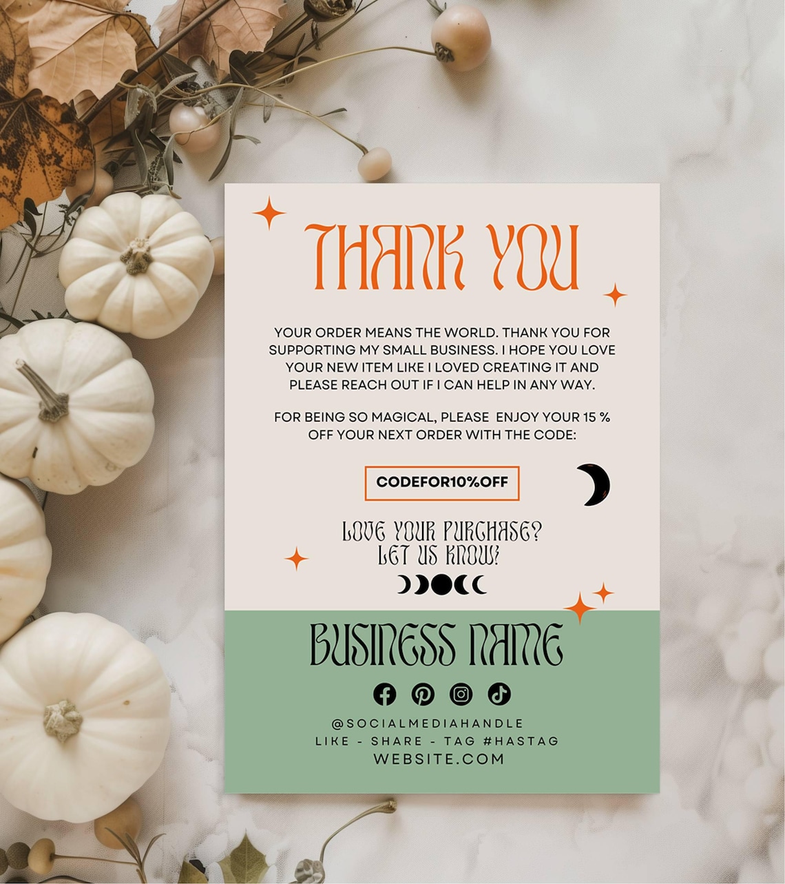 Trendy Halloween Thank You Card for Business, Canvas Printable Template ...