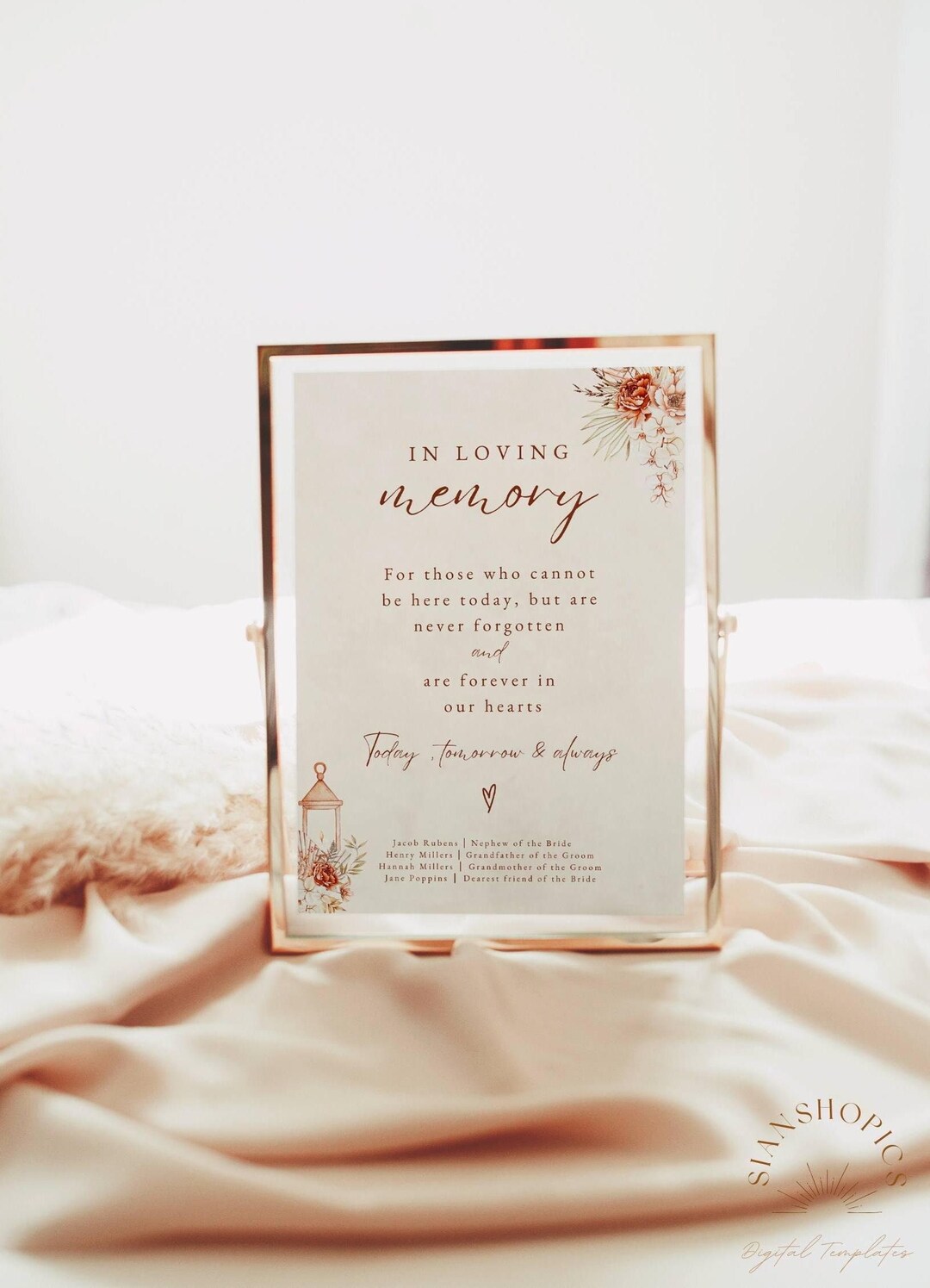 Boho Minimalist in Loving Memory Table Sign Template, Floral Printable ...