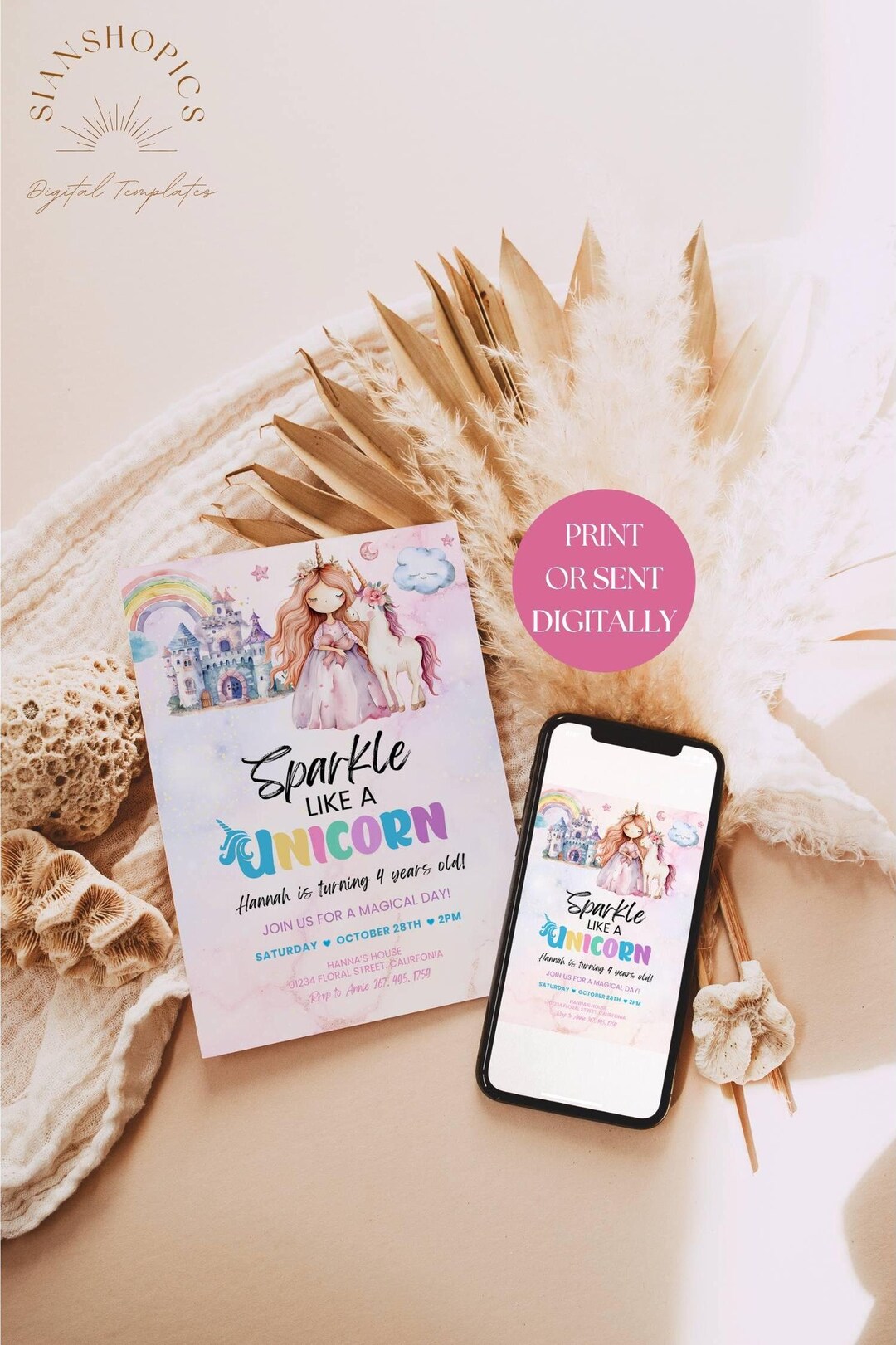 Editable Unicorn Rainbow Birthday Invitate, Unicorn Princess Invitation ...