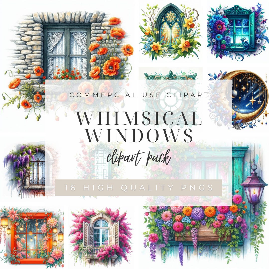 16 Whimsical Windows, Watercolor, Clipart, for Kids, Commercial Use ...