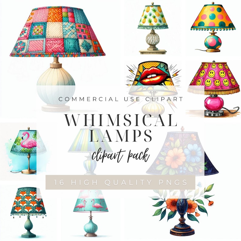 16 Whimsical Lamps, Watercolor, Clipart, for Kids, Commercial Use, PNG, High Quality, Digital ...