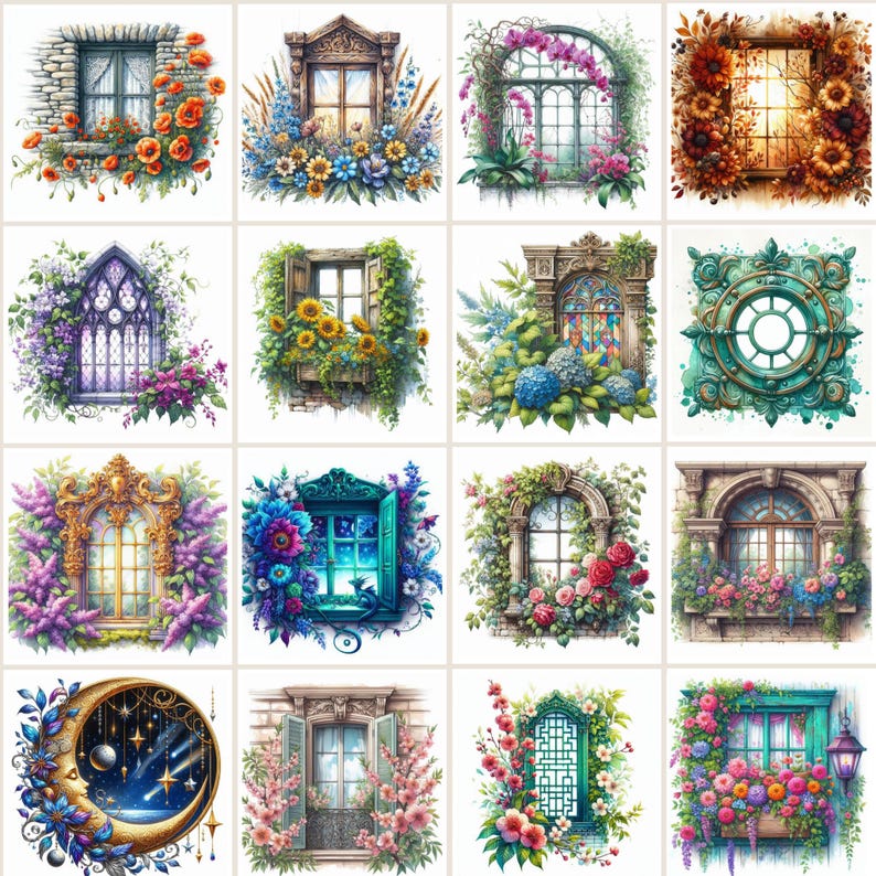 16 Whimsical Windows, Watercolor, Clipart, for Kids, Commercial Use ...