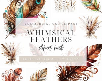 16 Whimsical Feathers, Watercolor, Clipart, for Kids, Commercial Use ...