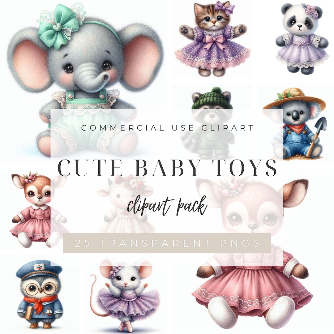 25 Cute Baby Toys , Watercolor, Clipart, Commercial Use, PNG, High ...