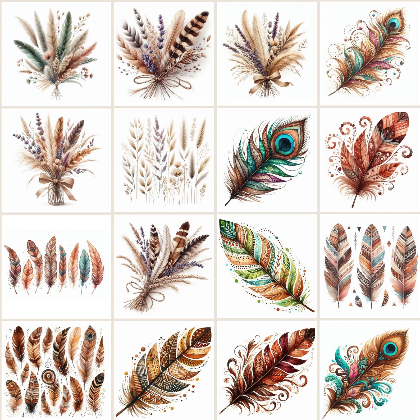 16 Whimsical Feathers, Watercolor, Clipart, for Kids, Commercial Use ...