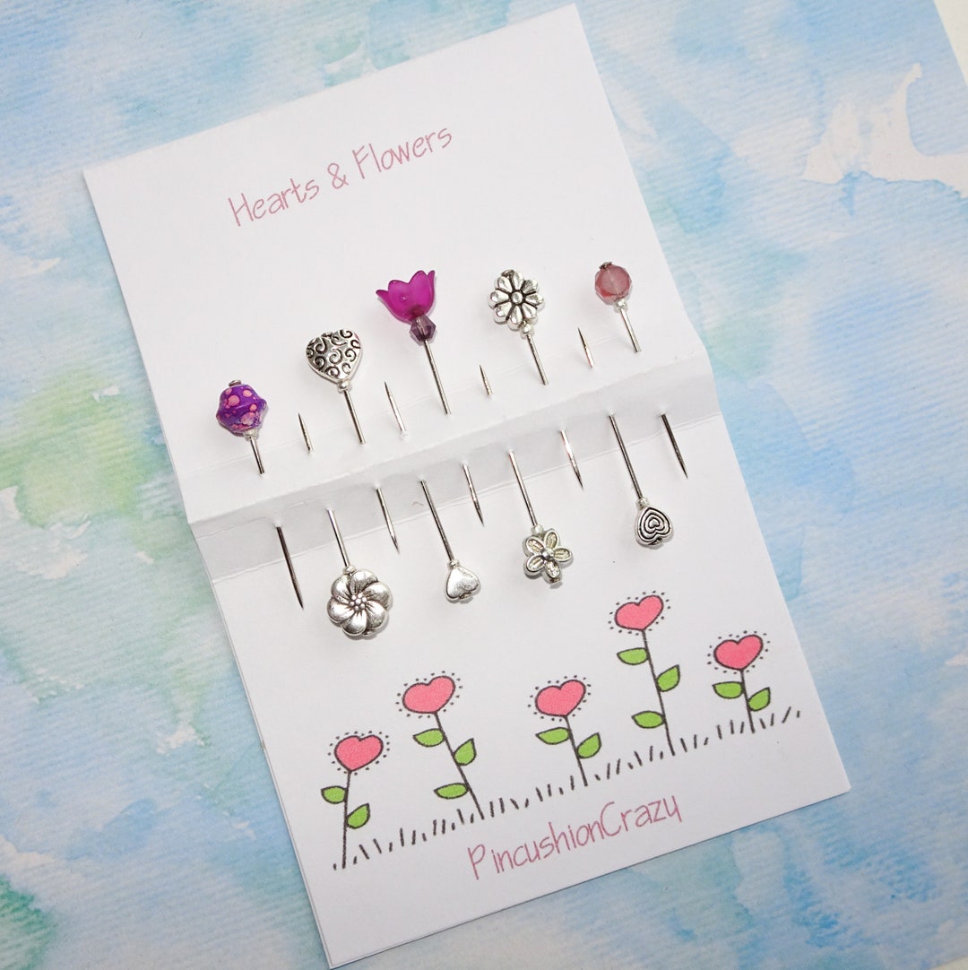 Counting Pins for Cross-stitch - Hearts and Flowers - Fancy Sewing Pins ...