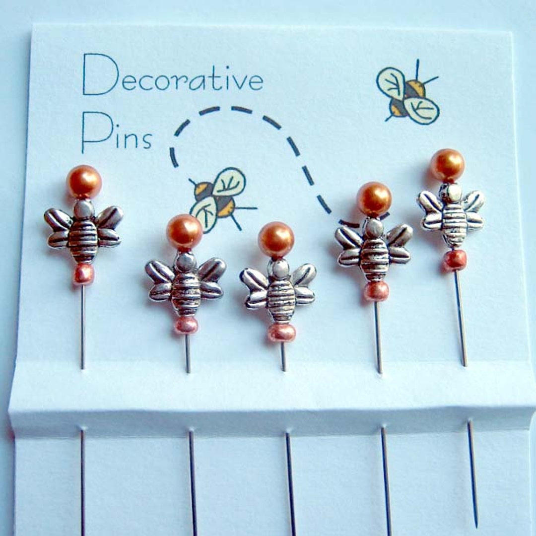 Bee Sewing Pins Dress up Your Pincushion Silvertone Bee Pins Quilting ...