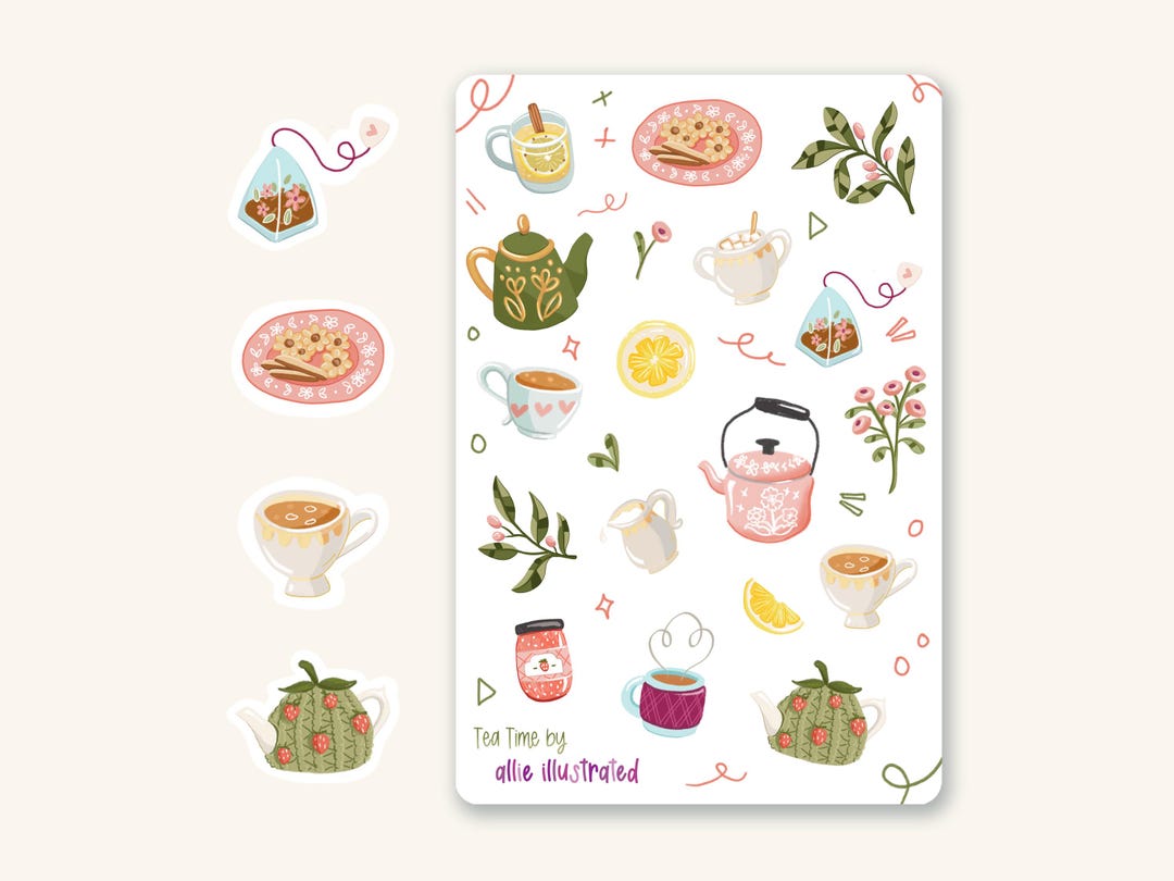 Tea Time Sticker Sheet, Bullet Journal Stickers, Planner Stickers, Bujo ...