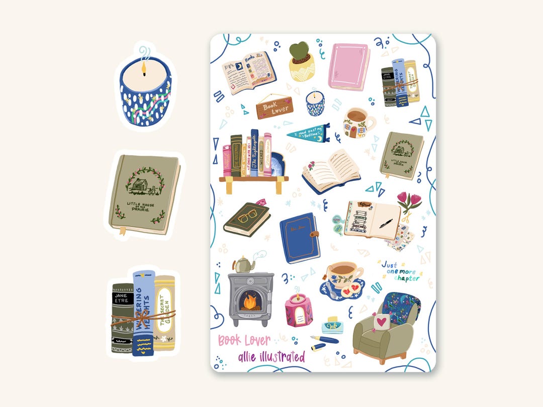 Book Lover Sticker Sheet, Bullet Journal Stickers, Planner Stickers ...