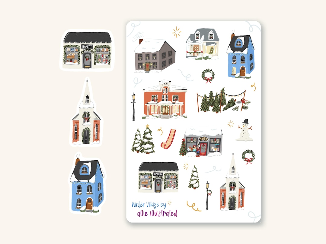 Winter Village Sticker Sheet, Christmas Sticker Sheet, Holiday Planner ...