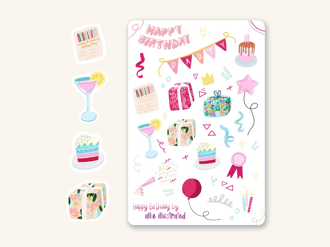 Happy Birthday Sticker Sheet, Bullet Journal Stickers, Birthday Planner ...