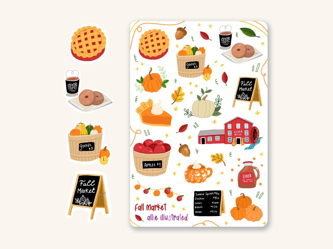 Fall Market Sticker Sheet, Autumn Cider Mill Stickers - Etsy
