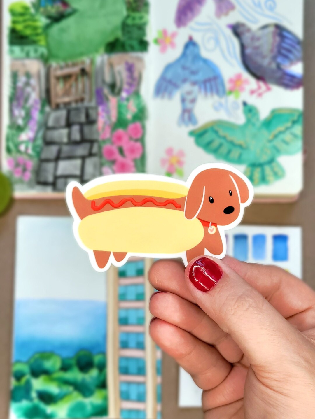 Hot Dog Sticker, Laptop Sticker, Water Bottle Sticker, Dachshund ...