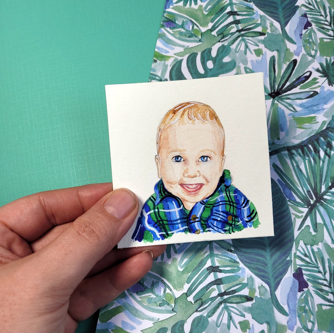 Mini Child Portrait Watercolor Child Painting Newborn Gift - Etsy