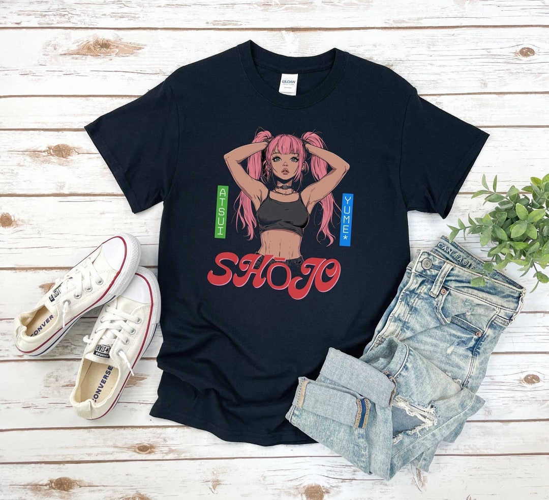 Pink-haired Girl Art Tee, Hot Anime Character T-shirt, Shojo Anime Top ...