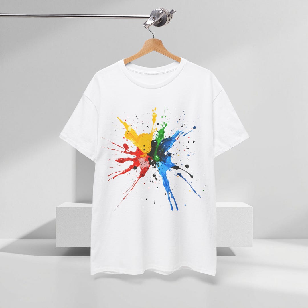 Paint Splash Tee, Multicolor Graphic T-shirt, Creative Watercolor ...
