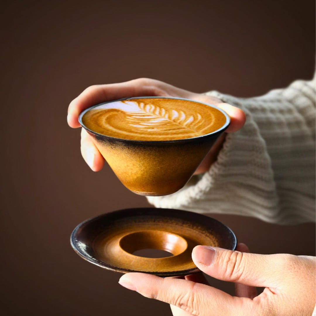 Japanese Ceramic Coffee Cup and Saucer Set – Handmade Wabi Sabi Pottery ...