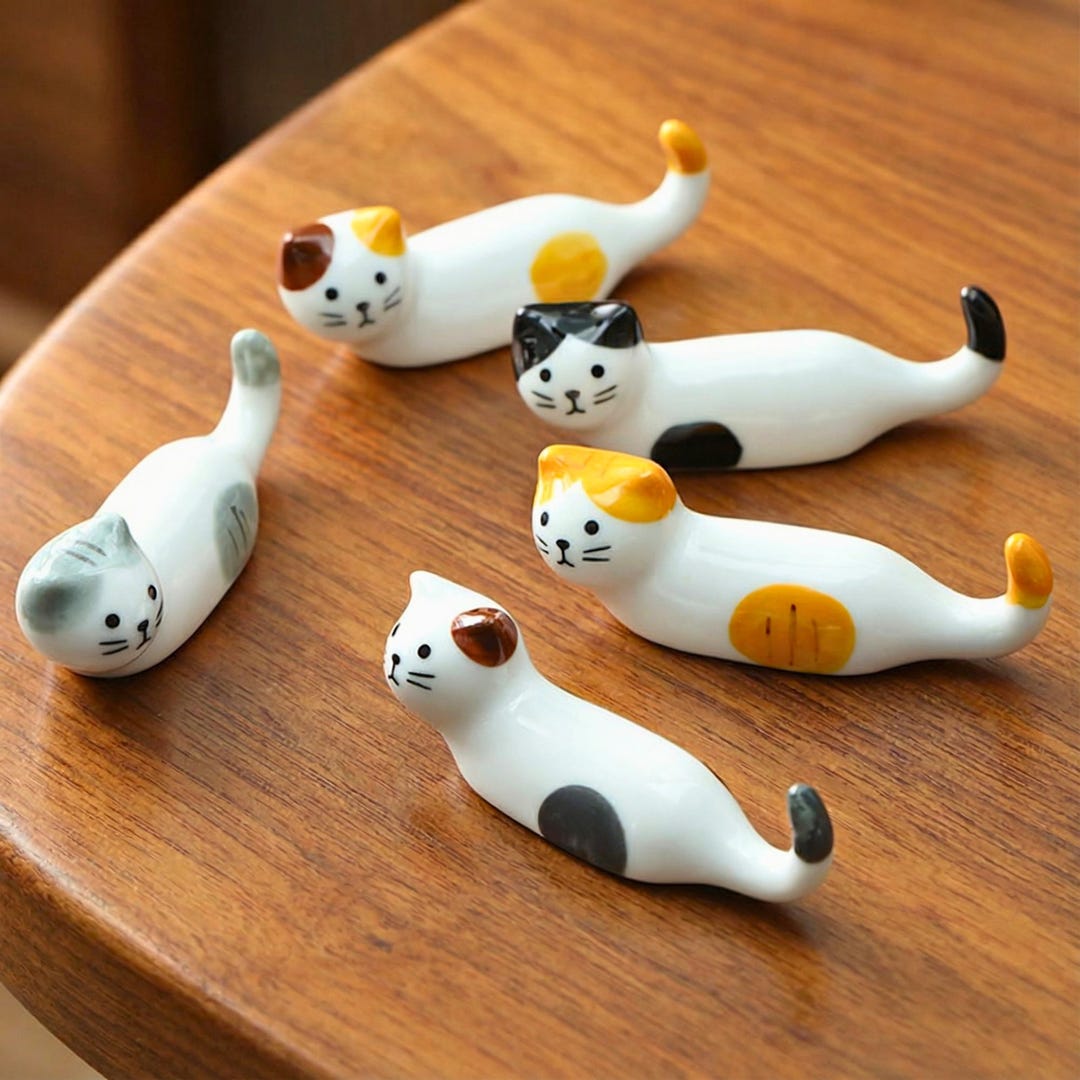 Ceramic Chopstick Rest: Cute Cat Chopstick Holder, Japanese Zakka Style ...